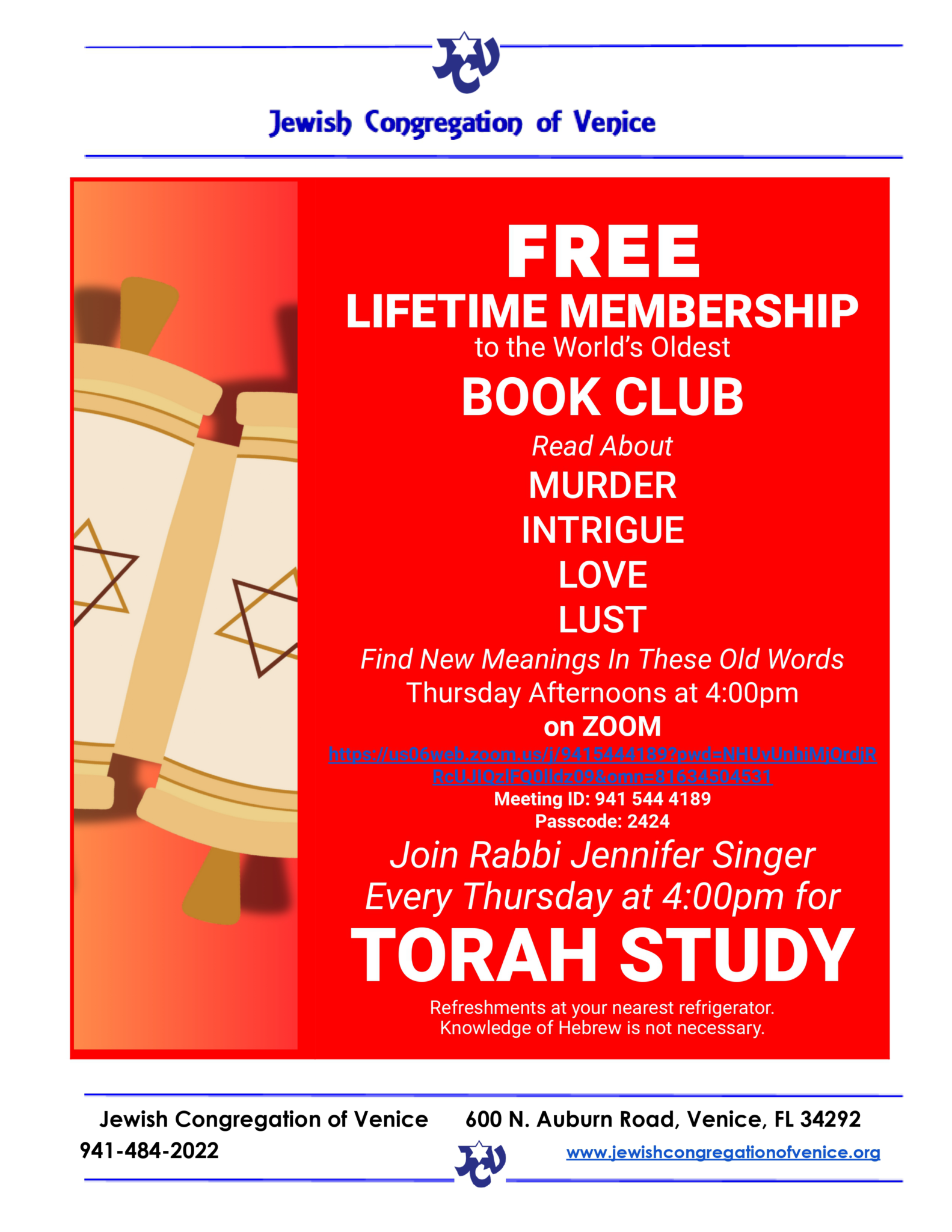 Torah Study with Rabbi Jennifer | Jewish Congregation of Venice ...
